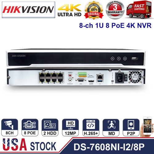 Hikvision 12MP 8CH 8PoE 4K NVR Box DS-7608NI-I2/8P Home Surveillance ...