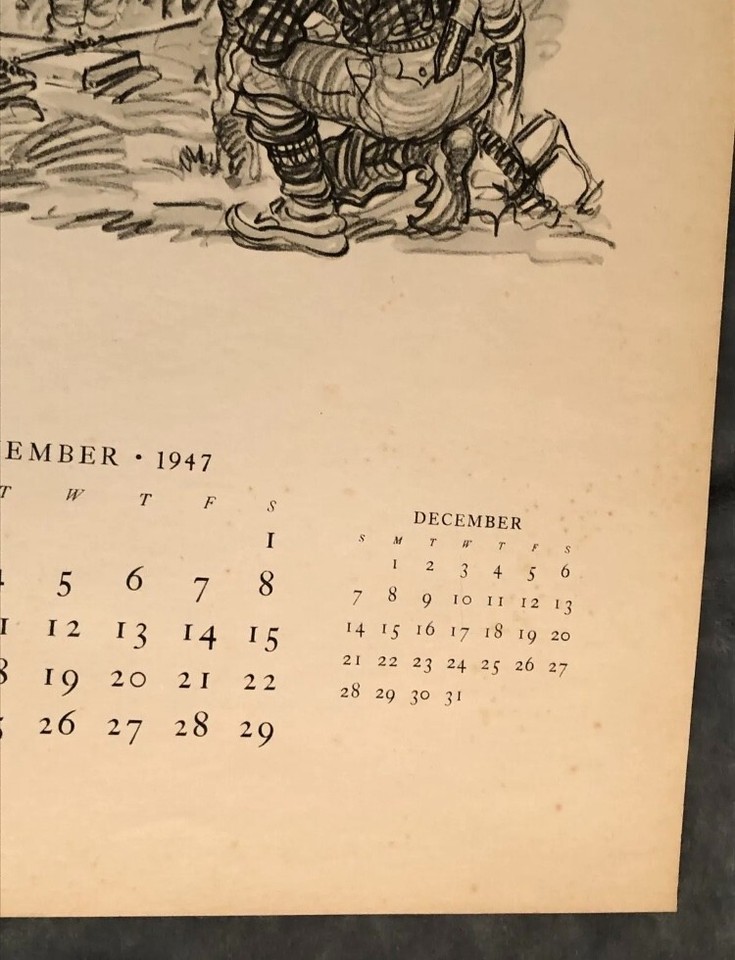 Paul Brown Calendar November 1947 'Smoking Fish, Fishing' for Brooks ...