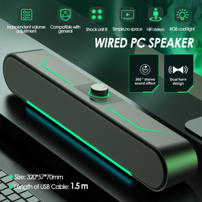 LED Wired Sound Bar Stereo Gaming Speakers USB For TV Computer PC ...