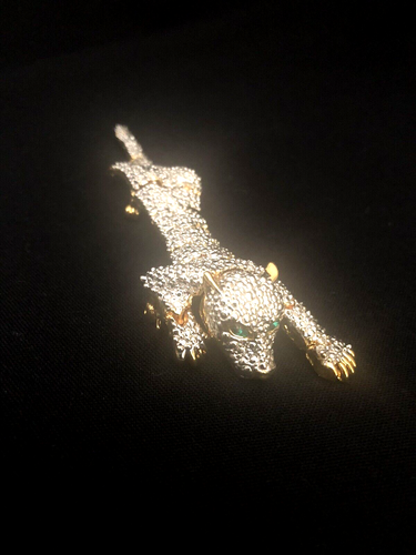 Articulated Crystal Panther Shoulder Brooch Pin 5" gold/Silver tone ...