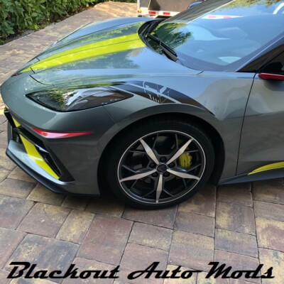 Gloss Black Front Fender Stripe Jake Type Graphics Fits C8 2020-2025 ...