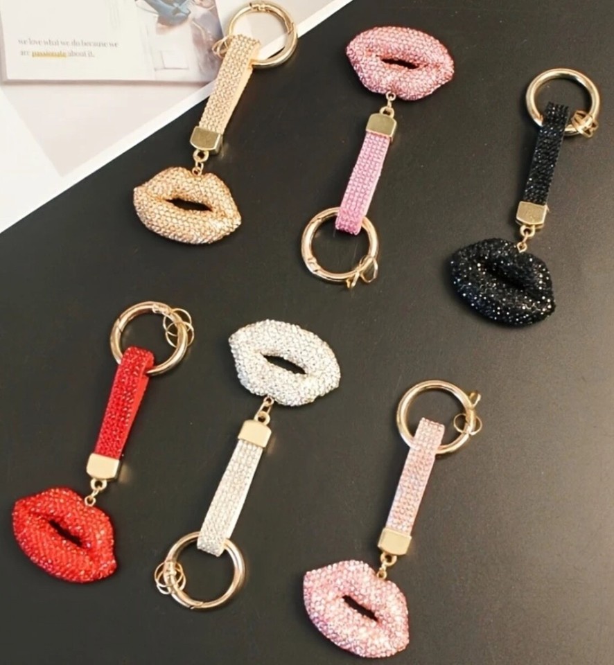 Sparkling Pink Rhinestone Lip Keychain Bag/ Purse Charm Brand New Lips ...
