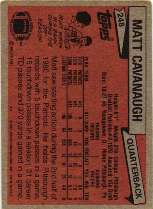MATT CAVANAUGH 1981 Topps Football #248 FREE SHIPPING B12R4S14P16 | eBay