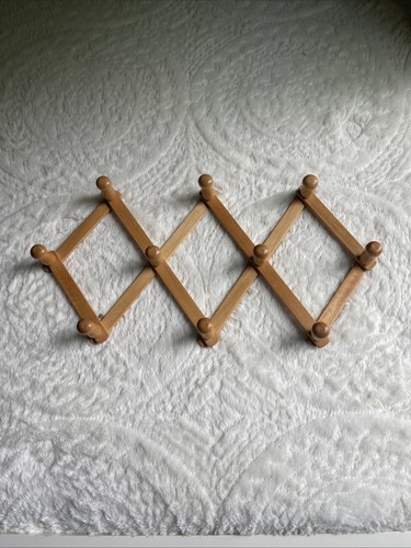 Vintage 10 Peg Accordion Style Hat Coat Rack Taiwan Wood Wall Hanger ...