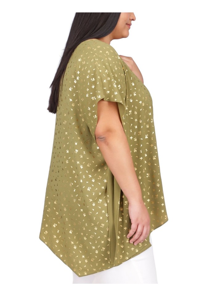 MICHAEL KORS Womens Green Flutter Sleeve Keyhole Top Plus 1X | eBay