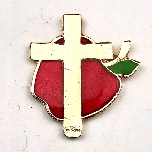 Christian School Teacher Pin Cross Apple Gold Tone Enamel Catholic | eBay