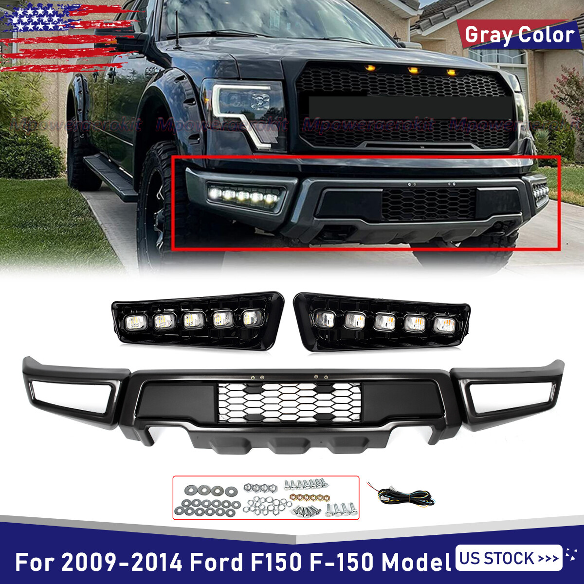 Fits 2009-2014 Ford F150 F-150 Raptor Style Front Bumper W/ LED Light ...