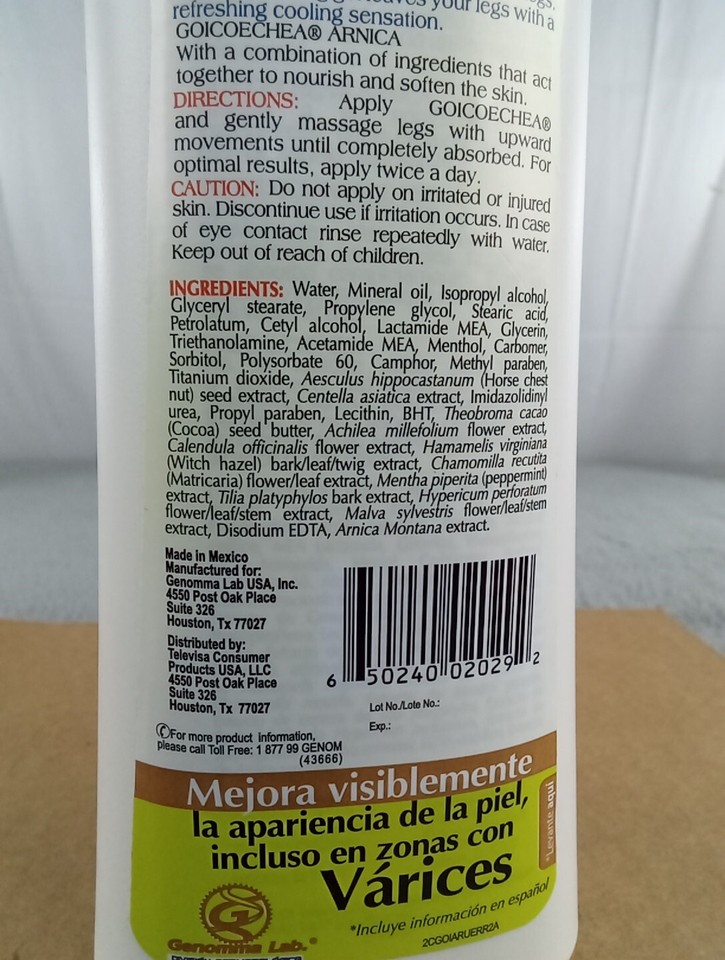 Goicoechea Crema Lotion Varicose Veins Varices Legs Cream Arnica 13.5 ...