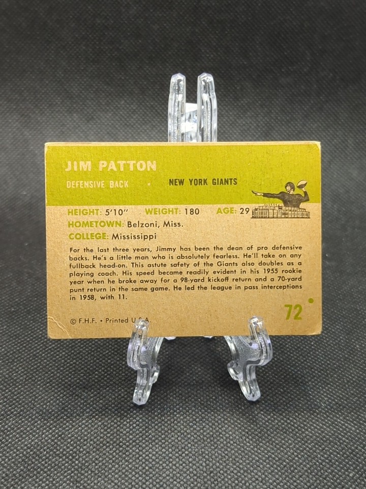 1961 Fleer Football #72 Jim Patton | eBay