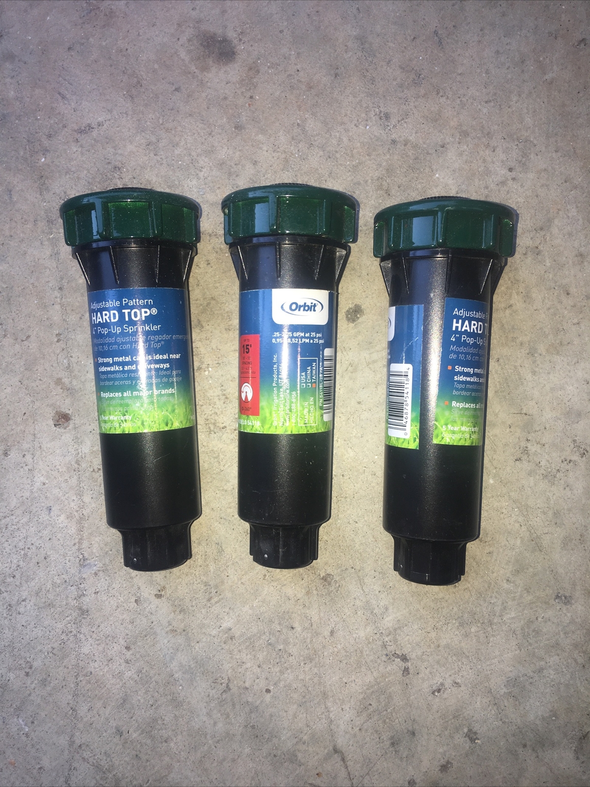 Lot of 3 Orbit 4" 15 FT. Adj. Pattern Pop-Up Spray Metal Head ...
