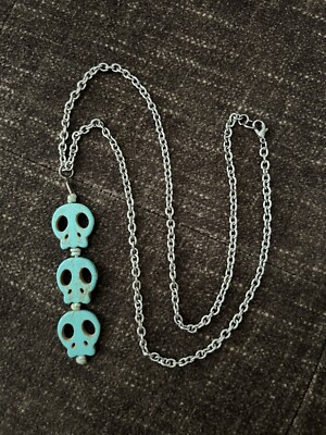 Turquoise Colored Skull Pendant Adjustable Necklace Halloween Grunge ...