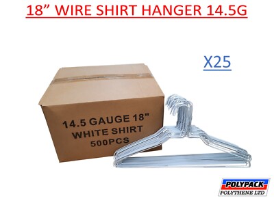 x25 White Metal Wire Plain Hangers Clothes Shirt Hanger 46cm 18 ...
