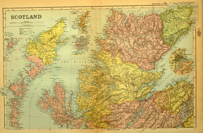 1899 MAP NORTHERN SCOTLAND HEBRIDES SUTHERLAND CAITHNESS ABERDEEN ...