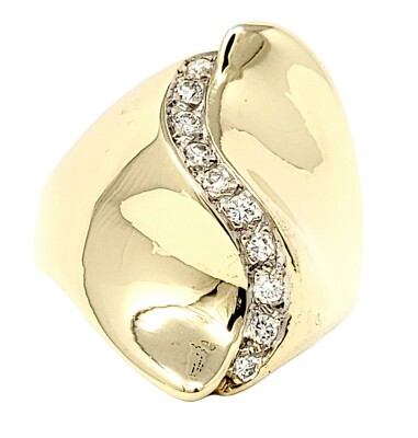 Ring Diamond Round Brilliant Wavy Cocktail 0.30 CTW 14 K Yellow Gold ...