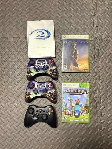 XBOX 360 CONTROLLER GAME LOT 3 CONTROLLERS RARE ORIGINAL 3 GAMES + HALO ...