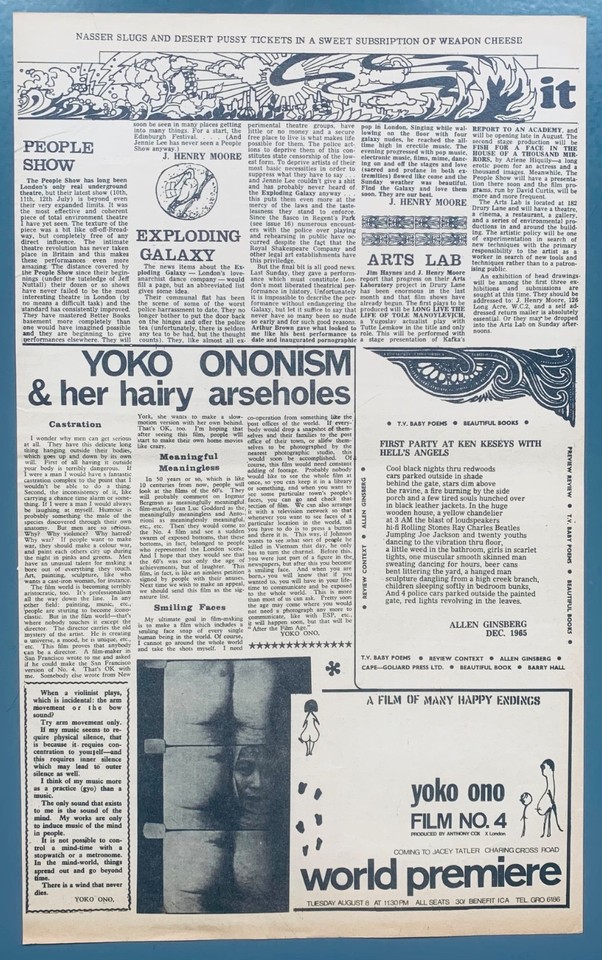 YOKO ONO 1967 vintage UK ADVERT FILM No. 4 FOUR & ARTICLE | eBay