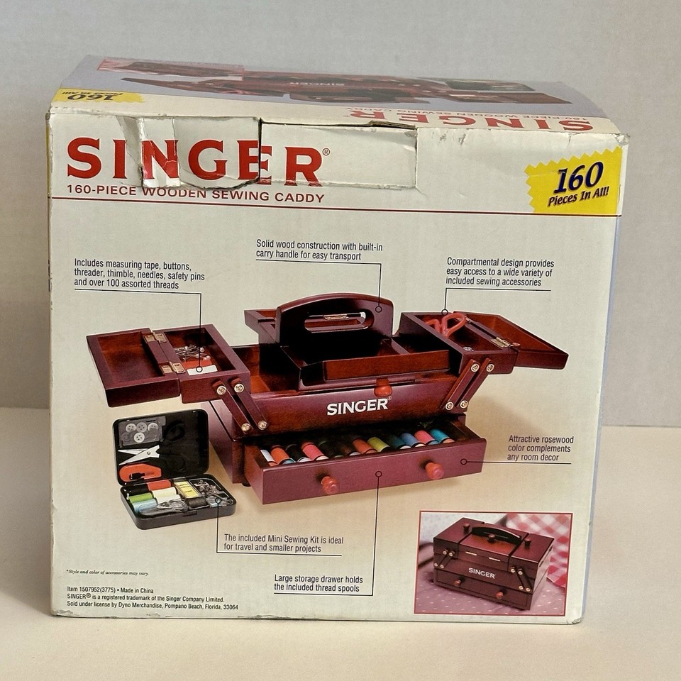 Singer Sewing Machine Wooden Caddy Complete 160 Piece Kit Vintage NIB ...