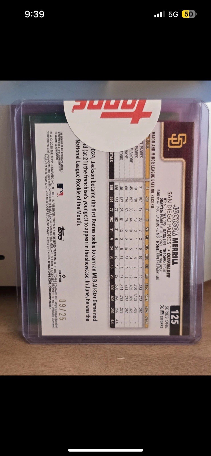 2025 Topps Series 1 Flagship Real One Autographs Jackson Merrill #125 ...