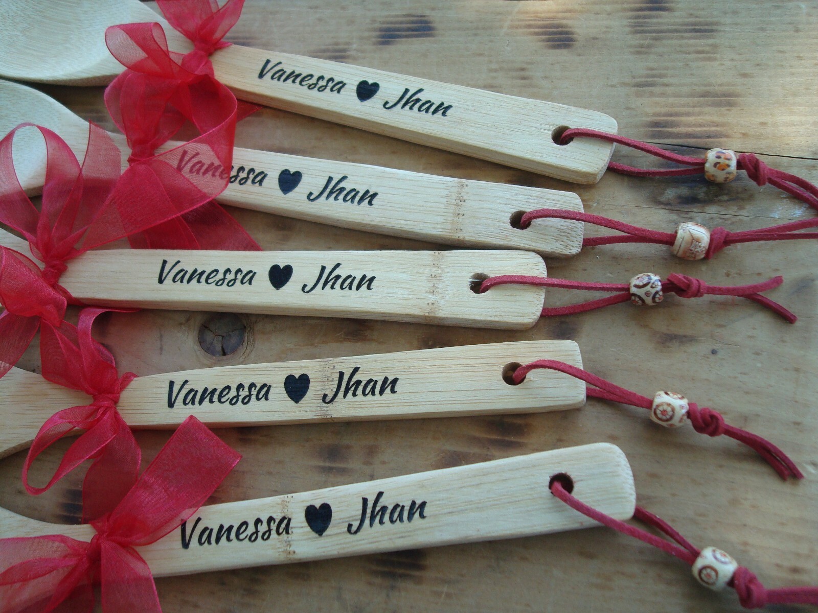 Wedding gift Spoons (5) topknot -Leather cord and wood, Personalized ...