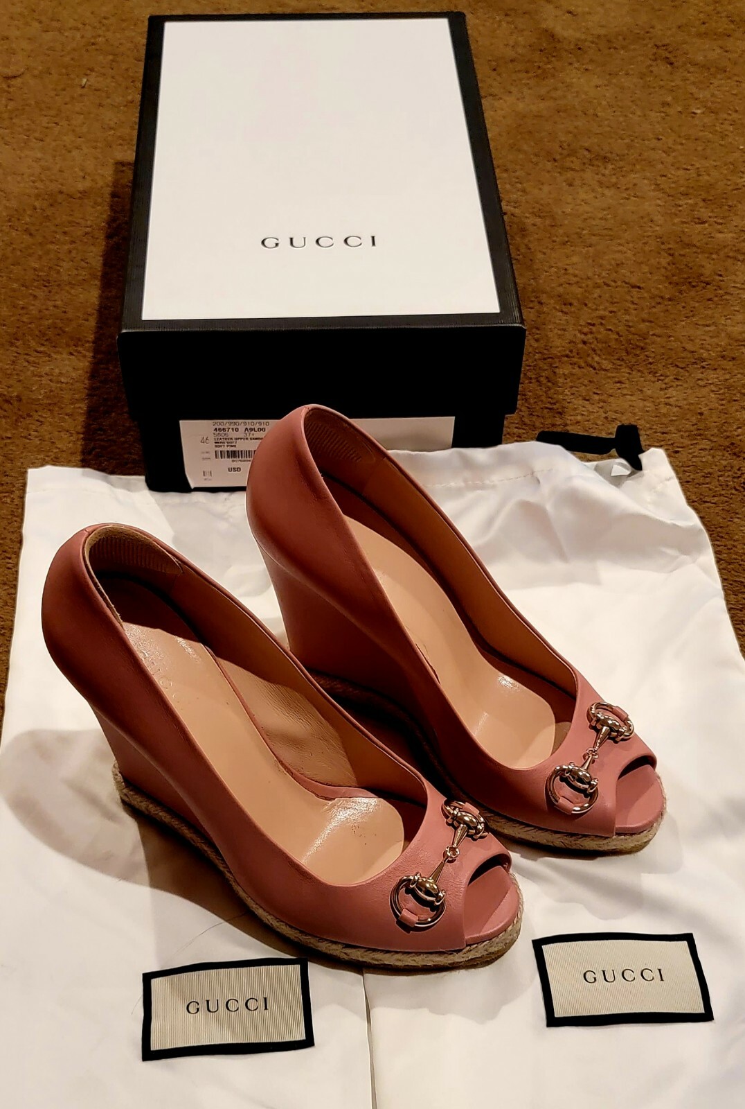 GUCCI leather pink platform wedge sandals shoes - Gem