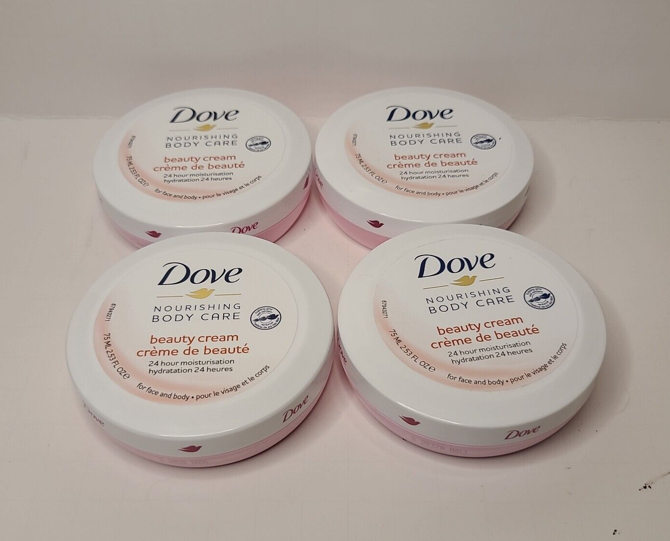 Dove Nourishing Body Care Beauty Cream 4 Pack 75 ml 2.53 oz Jars 24 Hr ...