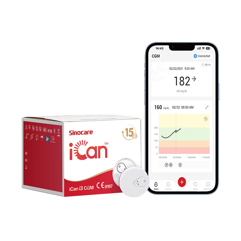 Sinocare 2xCGM iCan i3,Continuous Glucose Monitoring kit for Diabetes ...