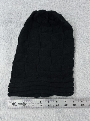 Slouch Beanie Toque Womens One Size Black Knit 100% Acrylic Stretch ...