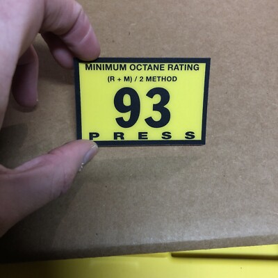 NEW GILBARCO MARCONI 93 MINIMUM OCTANE RATING SIGN DISPLAY DECAL HARD ...