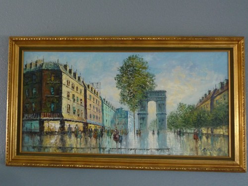 french scene original oil painting on canvas gorgeous by rivira 30 x 54 ...