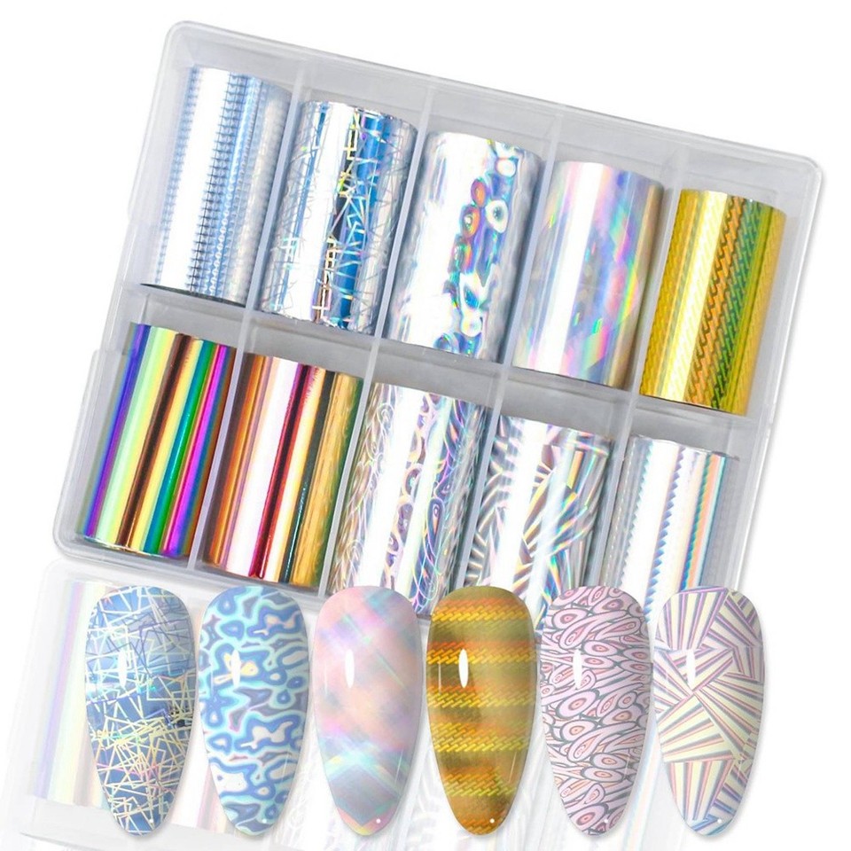 10 Rolls Nail Foils Polish Stickers Metal Color Starry Transfer Foil ...