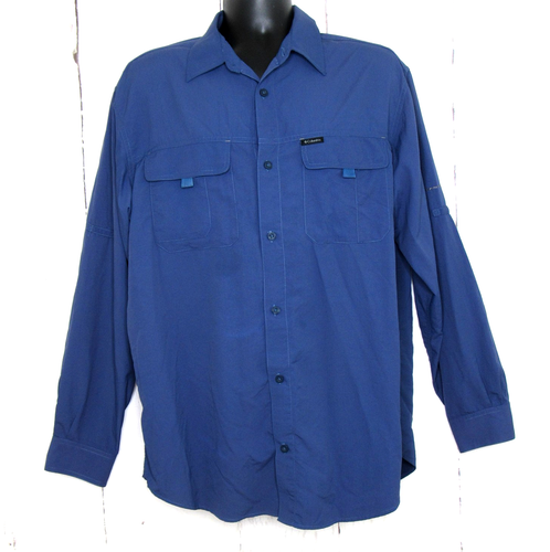 Columbia Titanium Men's Button Shirt Blue Long Sleeve Omni Shade Vented ...