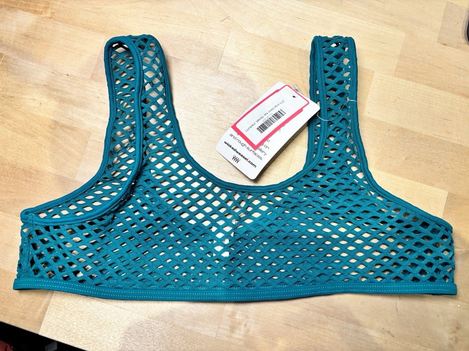 NWT Wicked Weasel 373 Crop Bikini Top MED Forest Green Mega Mesh Sexy ...