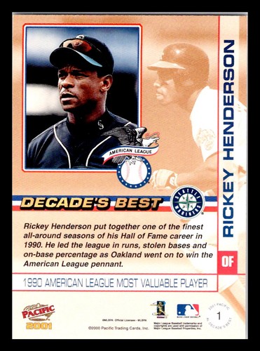 Rickey Henderson - 2001 Pacific AL Decade's Best #1 - Seattle Mariners ...