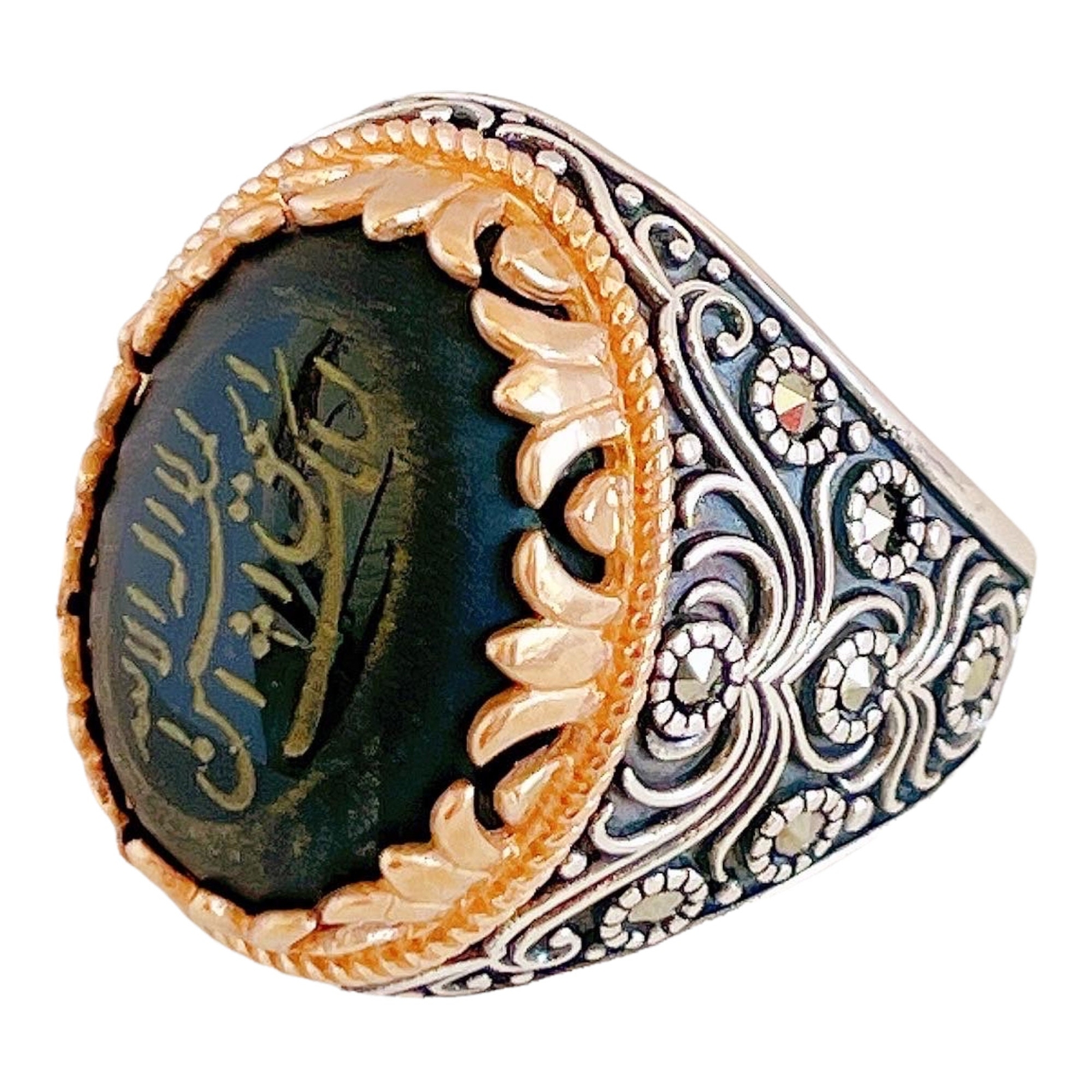 Hand Engraved,holy quran Words ,Natural Black Akik Onyx Ring, Shia ...