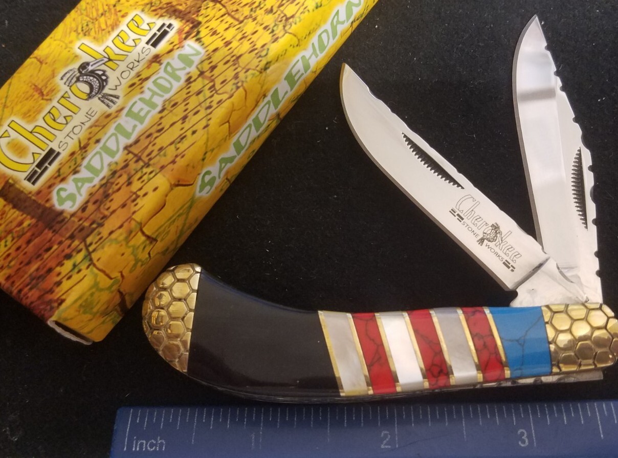 Cherokee Stoneworks CSW-528BST Saddlehorn Knife, Stone & Mother Of ...