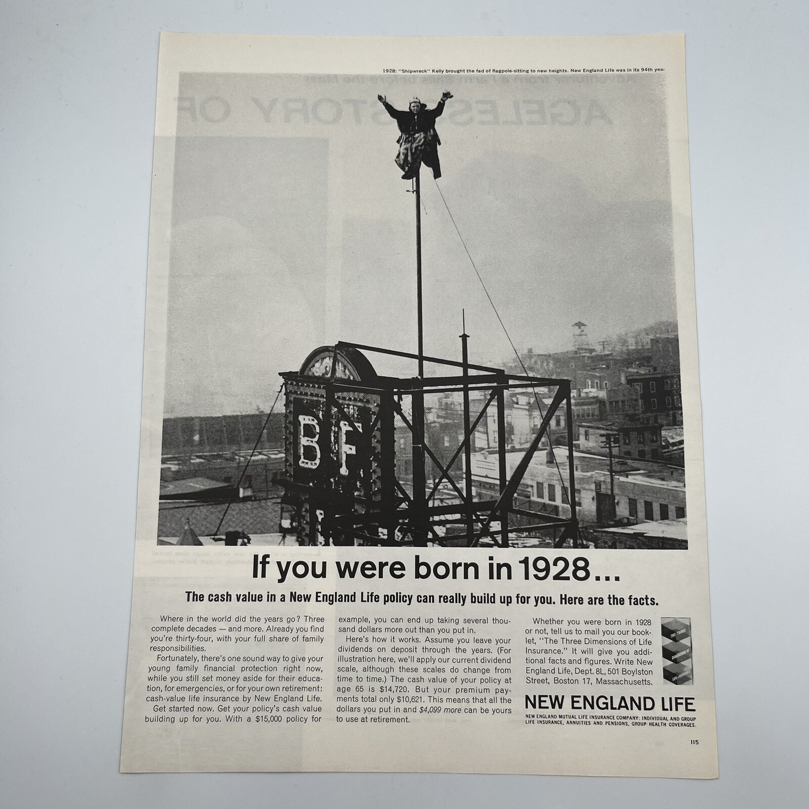 New England Life Insurance 1962 Print Ad Shipwreck Kelly flagpole ...