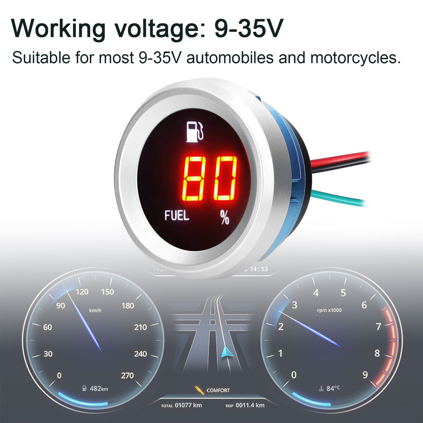 Digital Fuel Level Gauge with Flashing Car Fuel Level Meter 9-35V B4J4 ...
