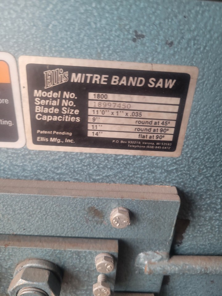 Ellis 1800 Horizontal Mitre Band Saw | Heavy-Duty Metal Cutting | Angle ...