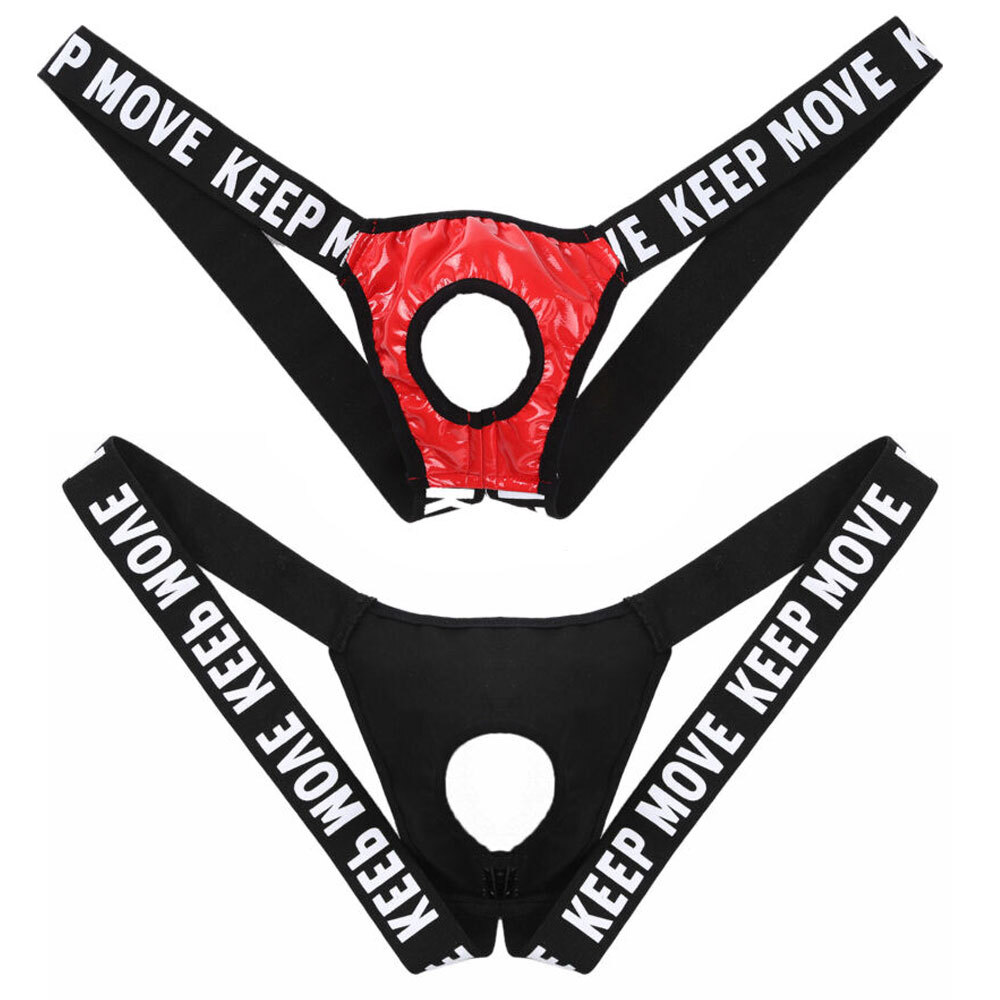 Men‘s Underwear Synthetic Leather Micro Harness Thong Hollow Jockstrap ...