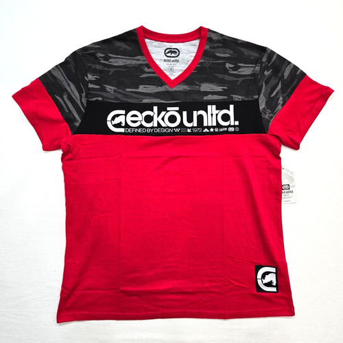 Ecko Unltd Men's T-Shirt True Red Black Camo Design Graphic V-Neck ...