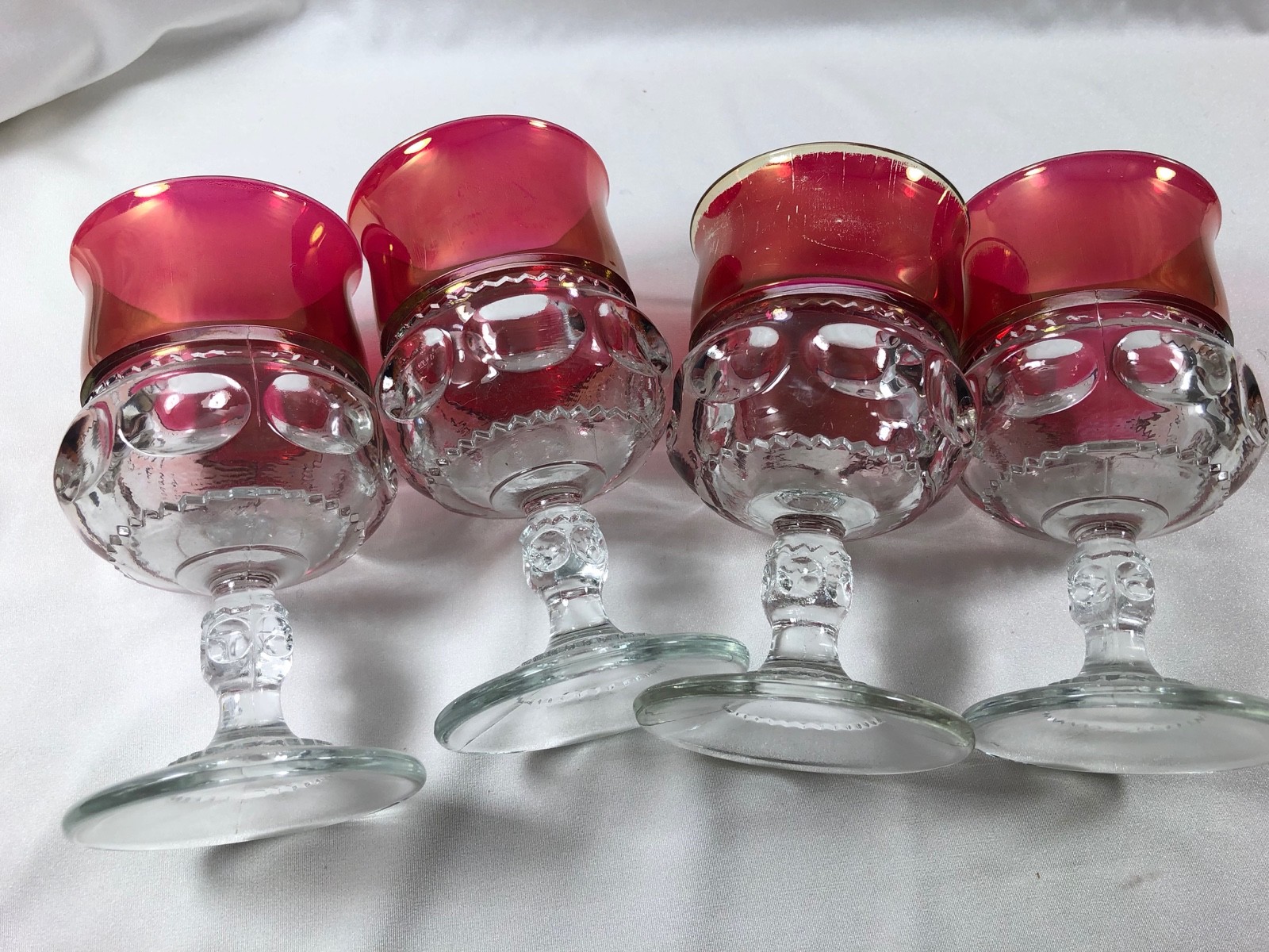 Tiffin Kings Crown Thumbprint Ruby Red Glass set of 4 Footed wine ...