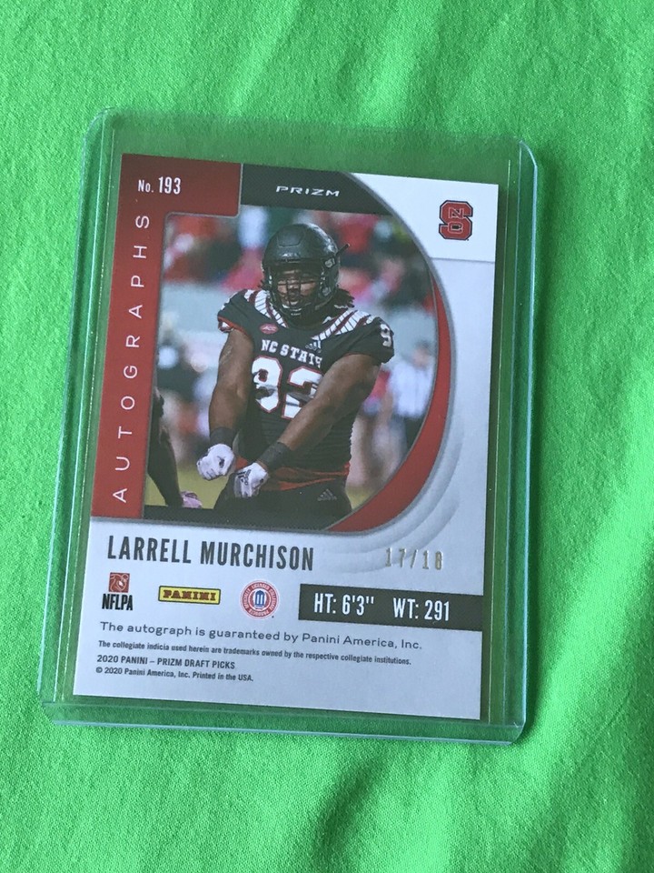 Larrell Murchison 2020 Prizm Draft Picks SSP Green Ice RC Auto #’ed 17/ ...