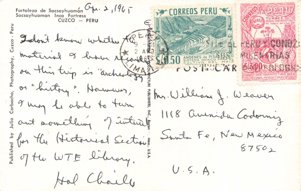 Postcard Peru Cuzco Sacsyhuaman Inca Fortress Andes Mountain South ...