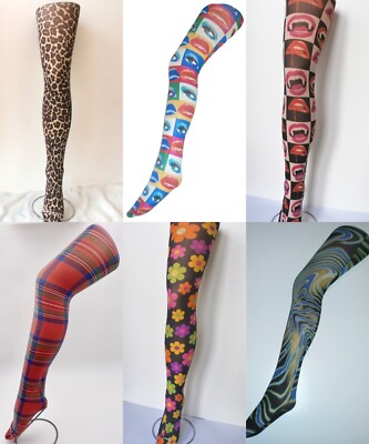 Patterned Printed Tights Alternative 60's 70's Vintage Tartan Floral ...