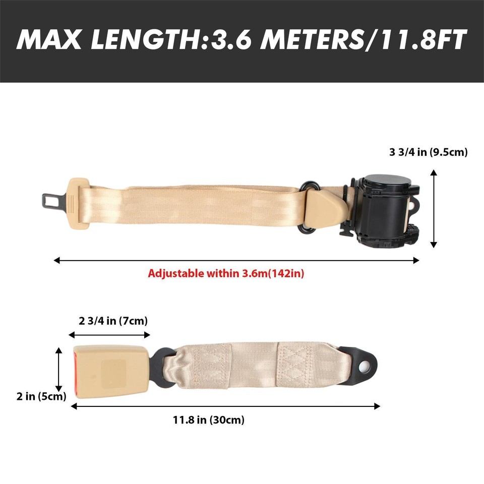 Universal Adjustable 3 Point Retractable Car Seat Lap Belt Set of 1 +4 ...