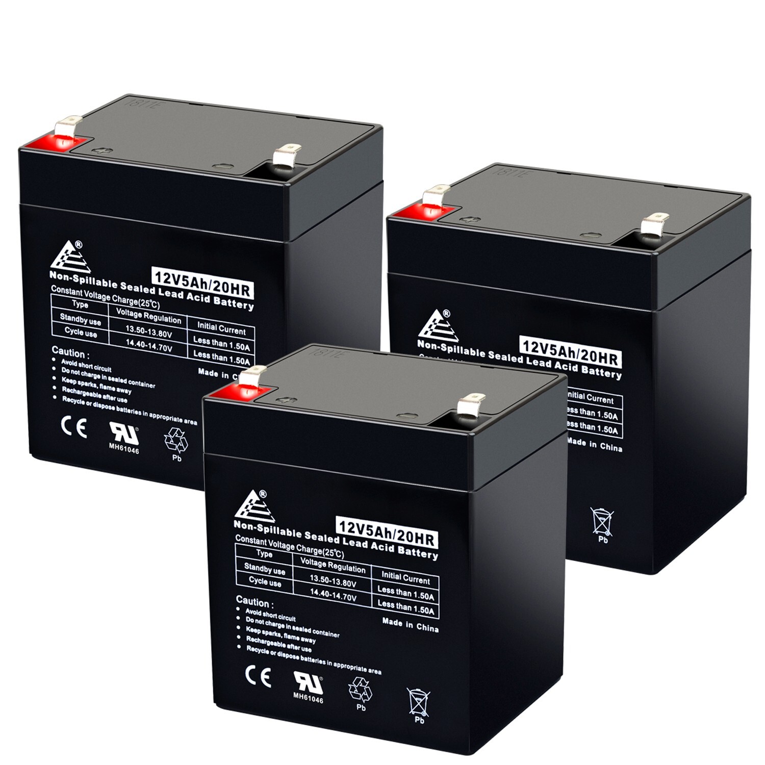 Pack of 3 - 12V 5Ah Sealed Lead Acid Rechargeable Batteries | eBay