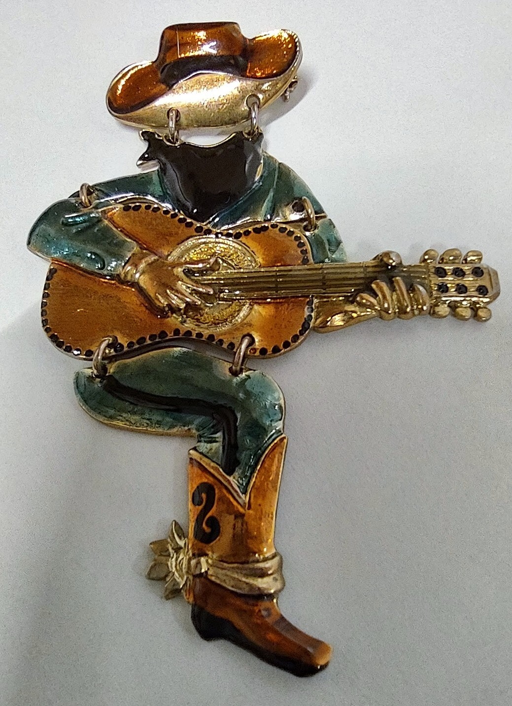 Vintage Don-Lin Articulated Costume Jewelry Cowboy with Guitar Brooch w ...