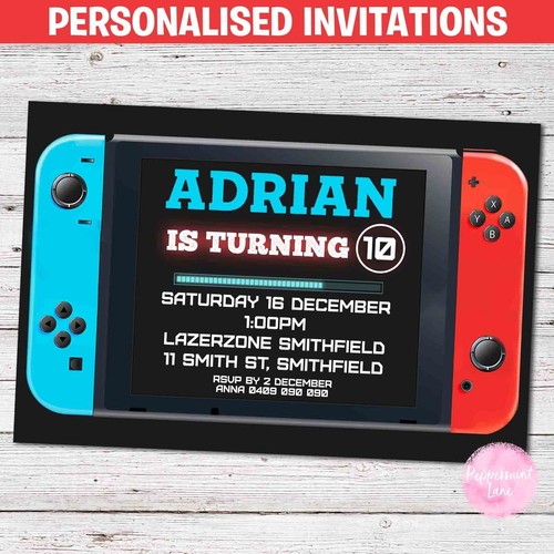 PRINTED Personalised GAMING Switch Console Birthday Party Invitation ...