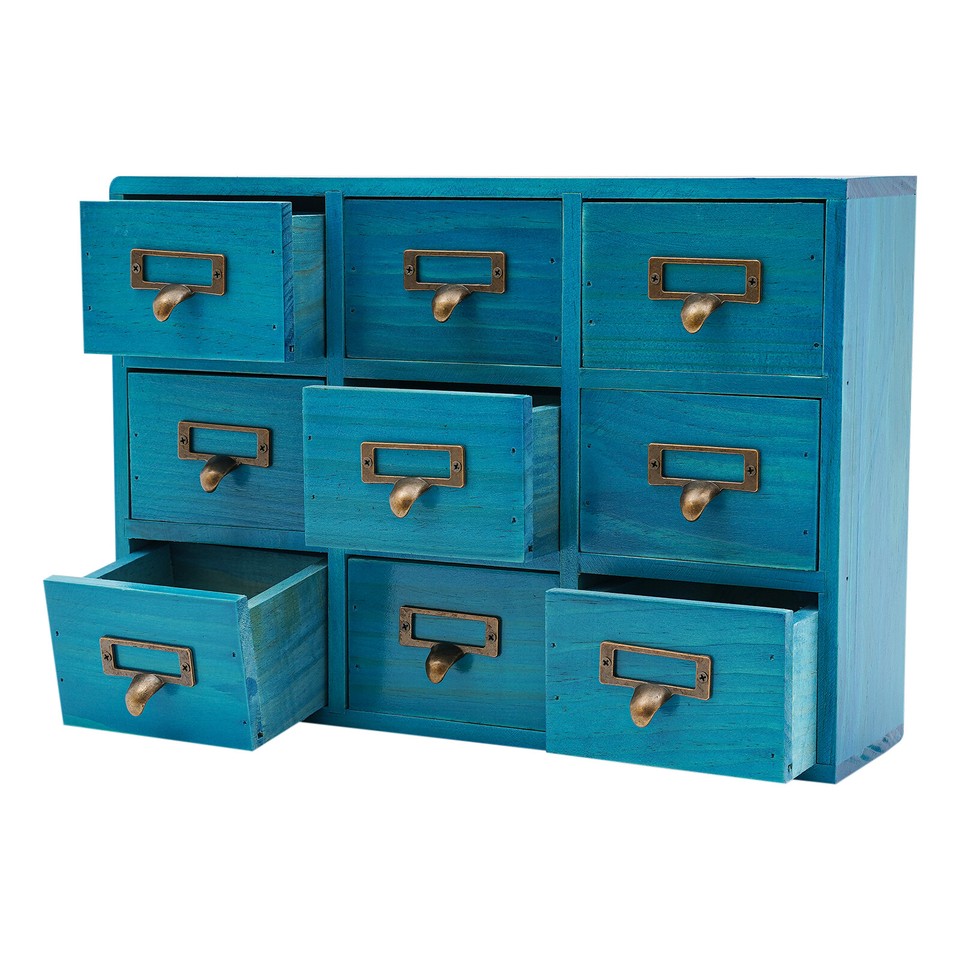 9 Drawers Apothecary Cabinet Case Wooden Desk Drawer Organizer Herb ...