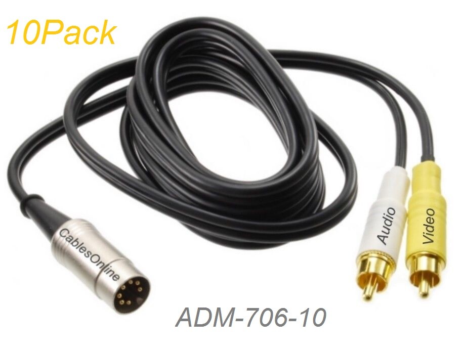 10-Pack 6ft. DIN-7 Male to 2-RCA Male Coleco ADAM to TV Audio/Video ...